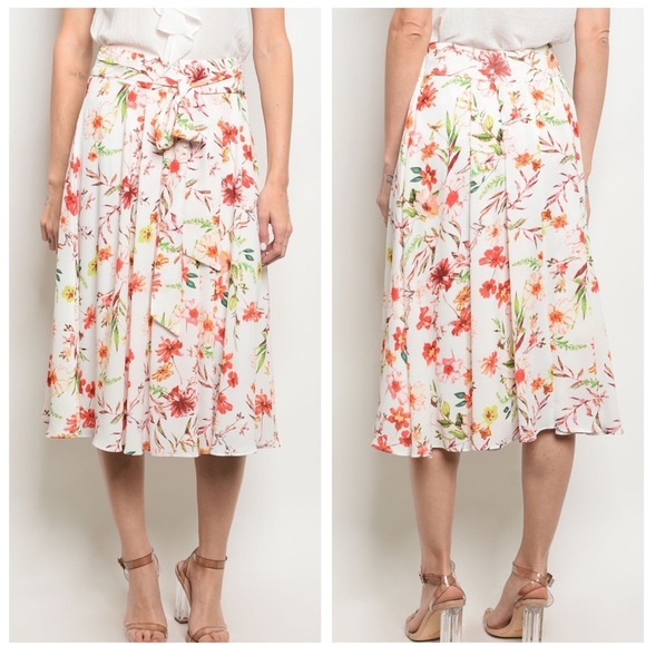 essue | Skirts | Ivory Orange Floral Skirt | Poshmark
